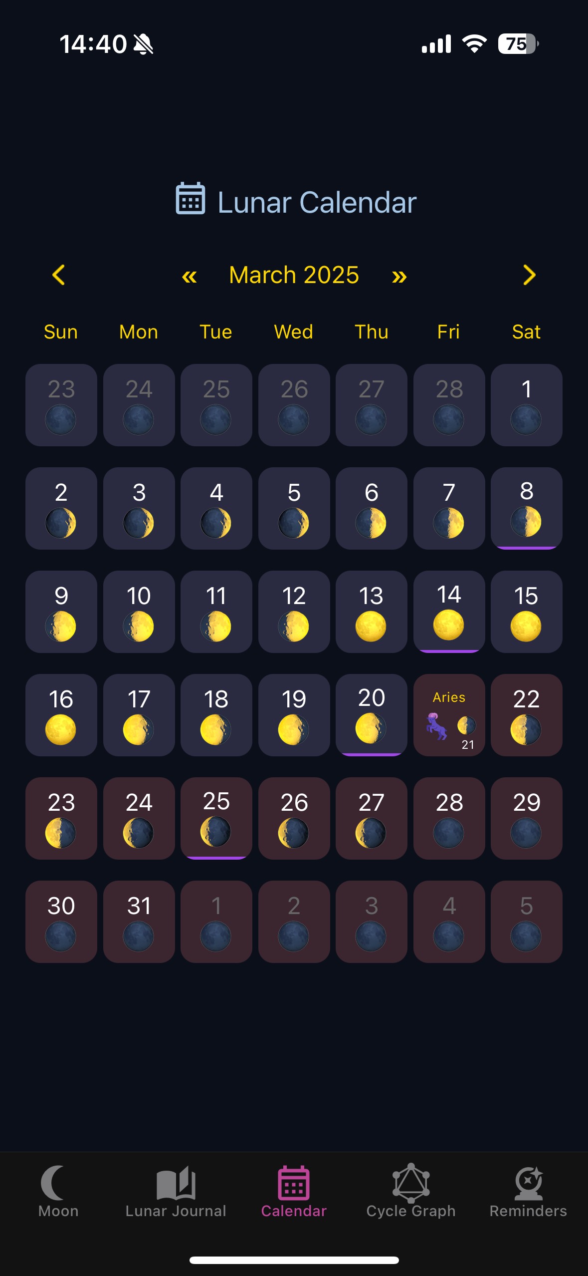 Moon Phase Calendar App – Lunar Journal for iOS